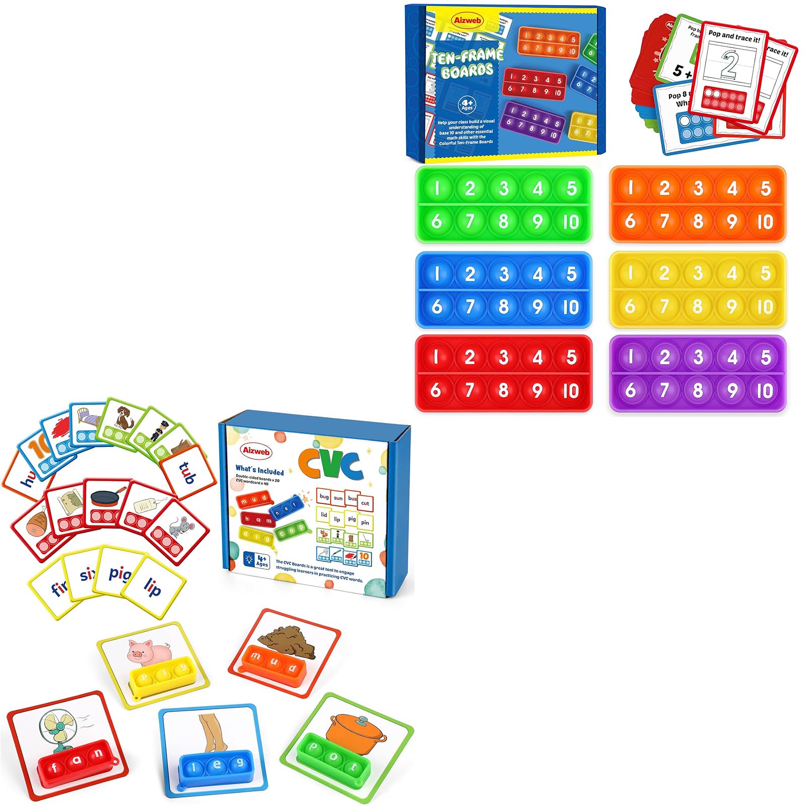 Amazon.com: Aizweb CVC Word Game,Phonics Games Flash Cards,Ten-Frame ...