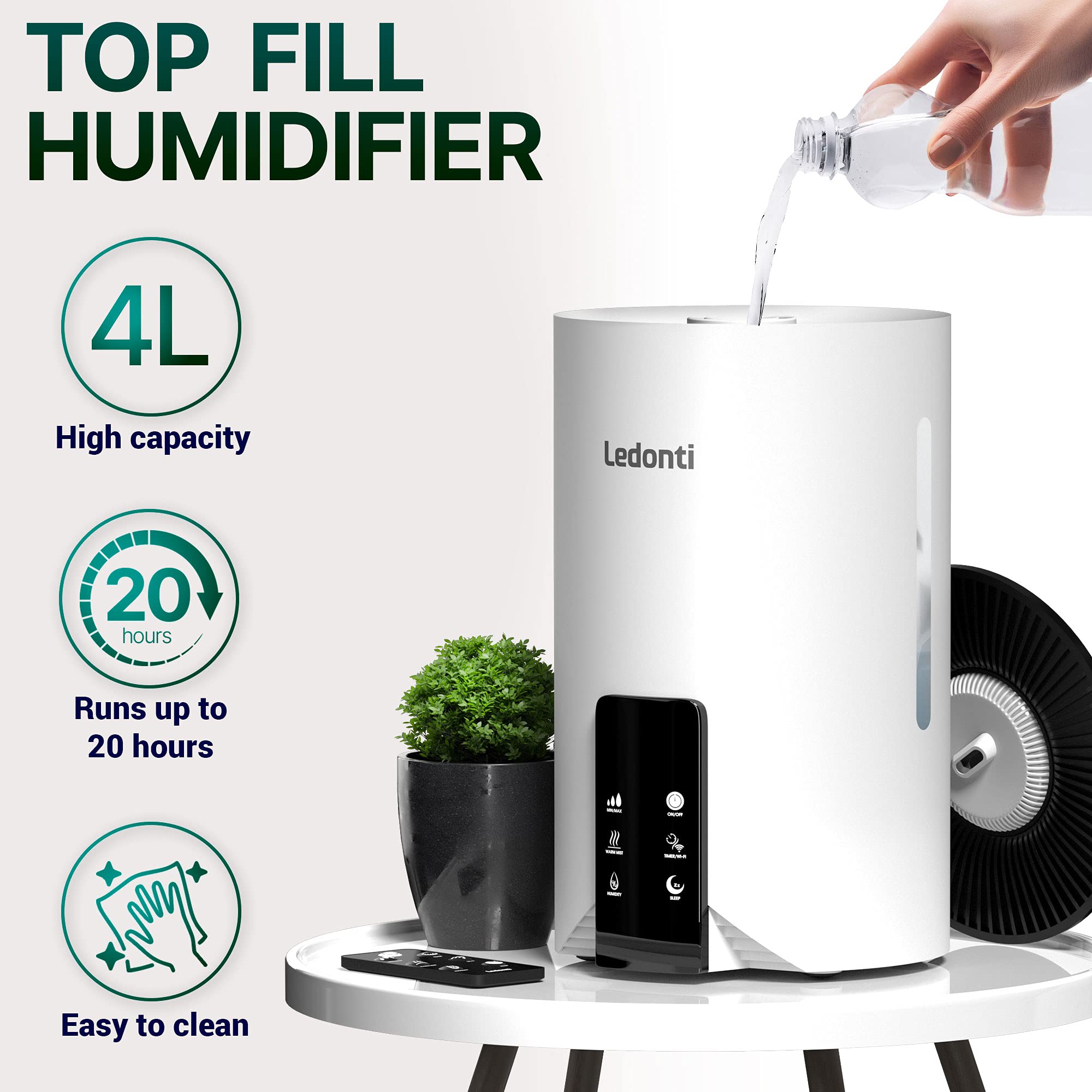 Ledonti Smart Ultrasonic Warm and Cool Mist Humidifier