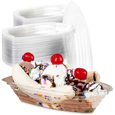 Amazon.com: 200 Pack Clear Plastic 12 oz Banana Split Boat Plate Set ...