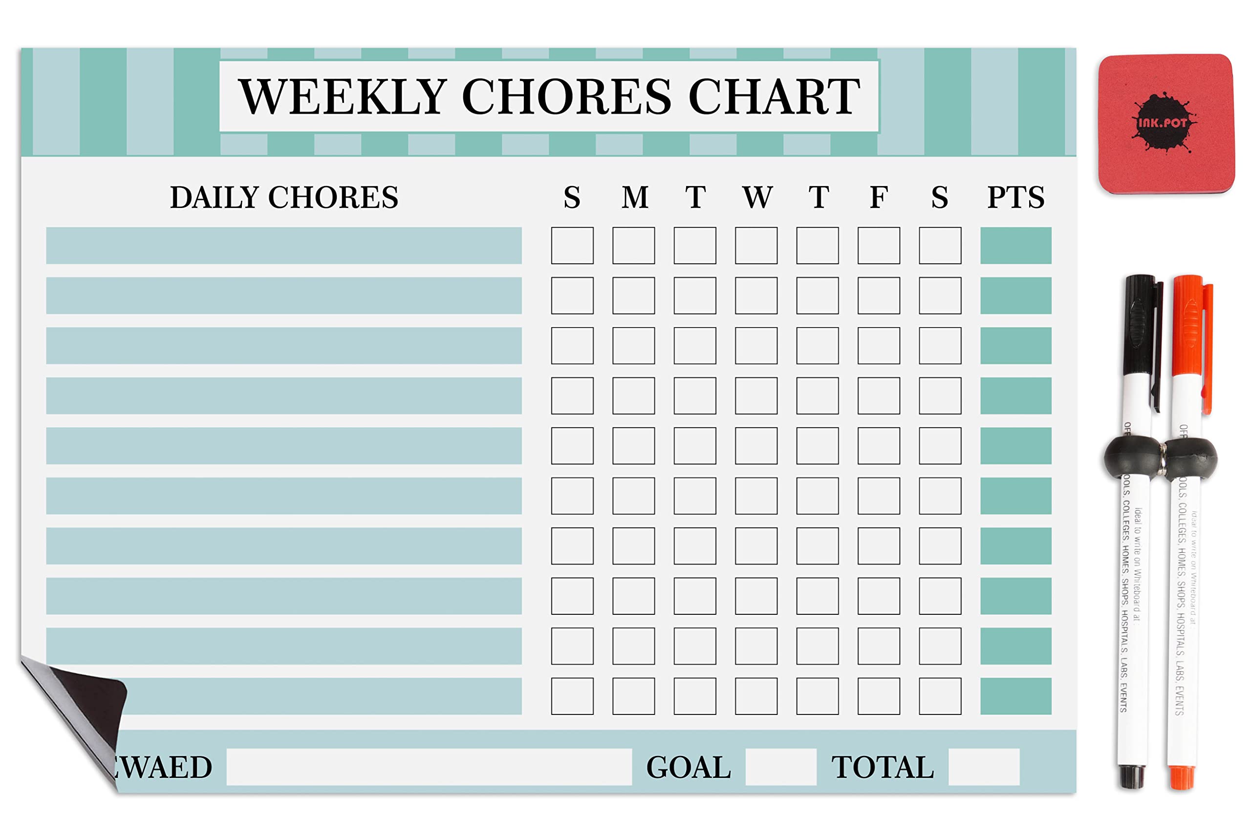 Buy Inkdotpot Magnetic Whiteboard Weekly Chores Charts Chore Chart for ...