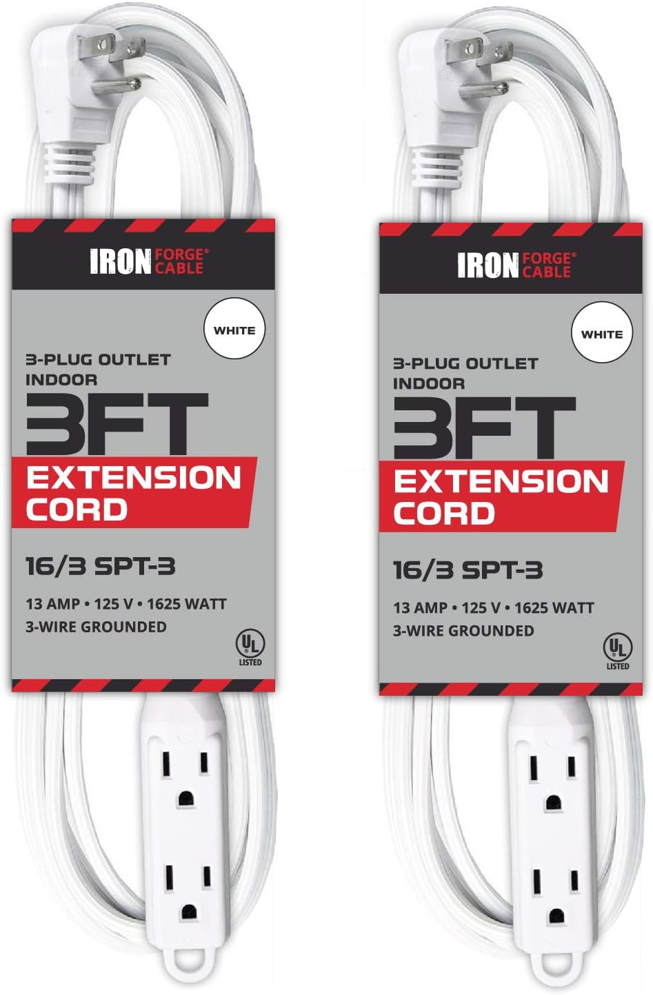 GE 3-Outlet Flat Extension Cord 3 Ft Grounded Extension Cord with ...