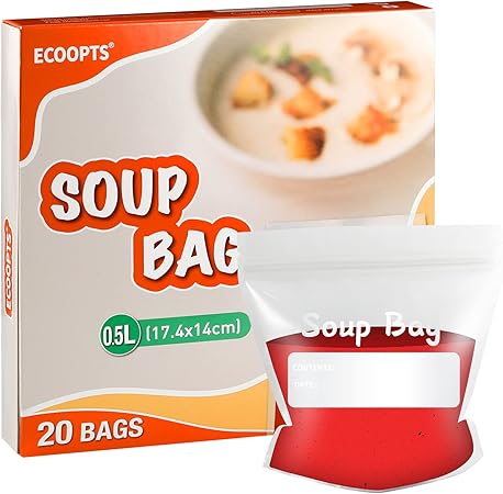 ECOOPTS Soup Freezer Bags 500 ml Reusable Soup & Sauce Liquid Storage ...