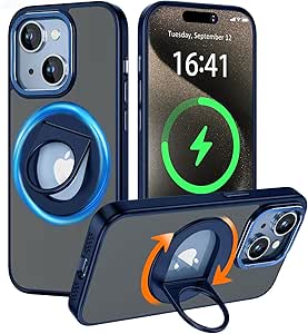 Amazon.com: KMERUOTR Strong Magnetic for iPhone 15 Phone Case, 360° Rotatable Invisible Stand ...