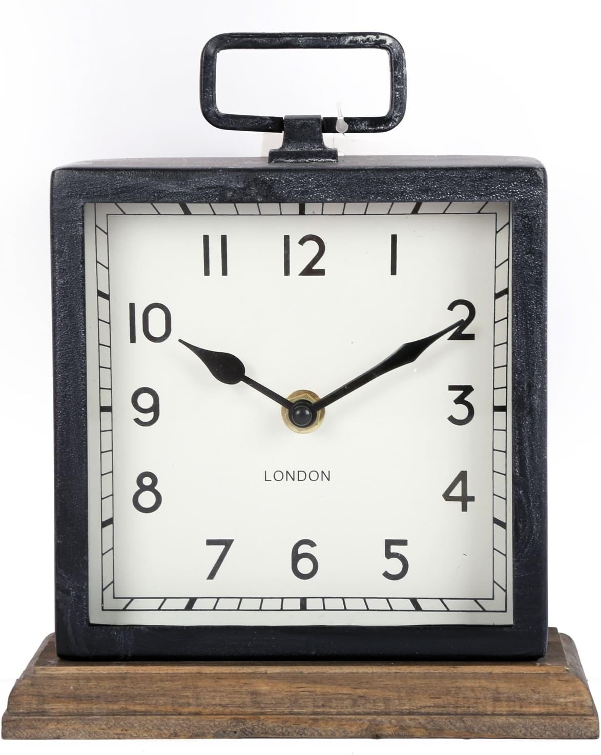 Carousel Home and Gifts Distressed Square Black Metal Mantel Clock On ...