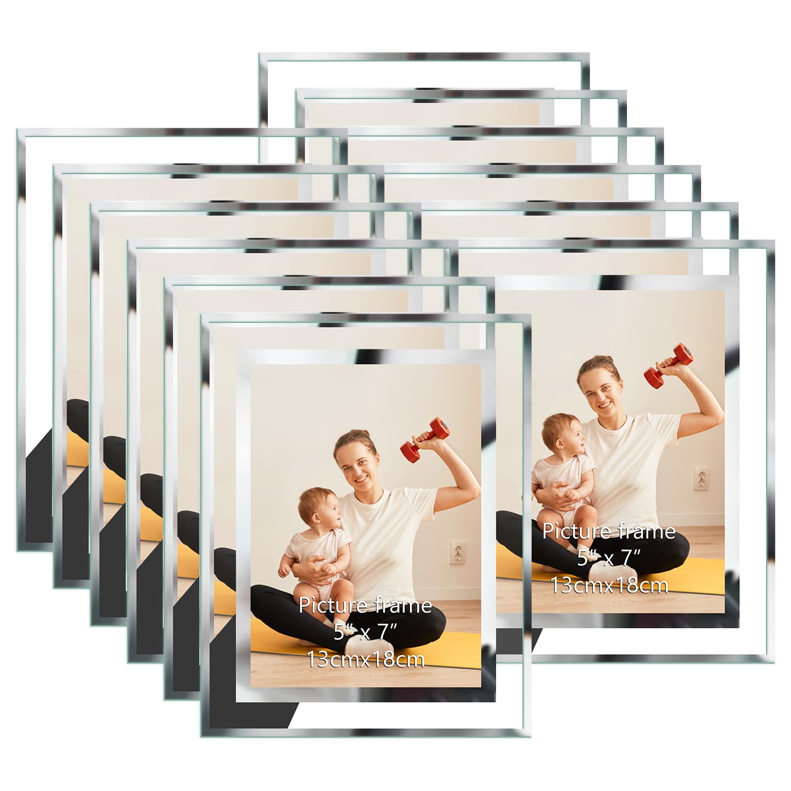 Hoikwo 12 Pack 7x5 Photo Frames,5x7 Picture Frames with Silver Mirrored ...