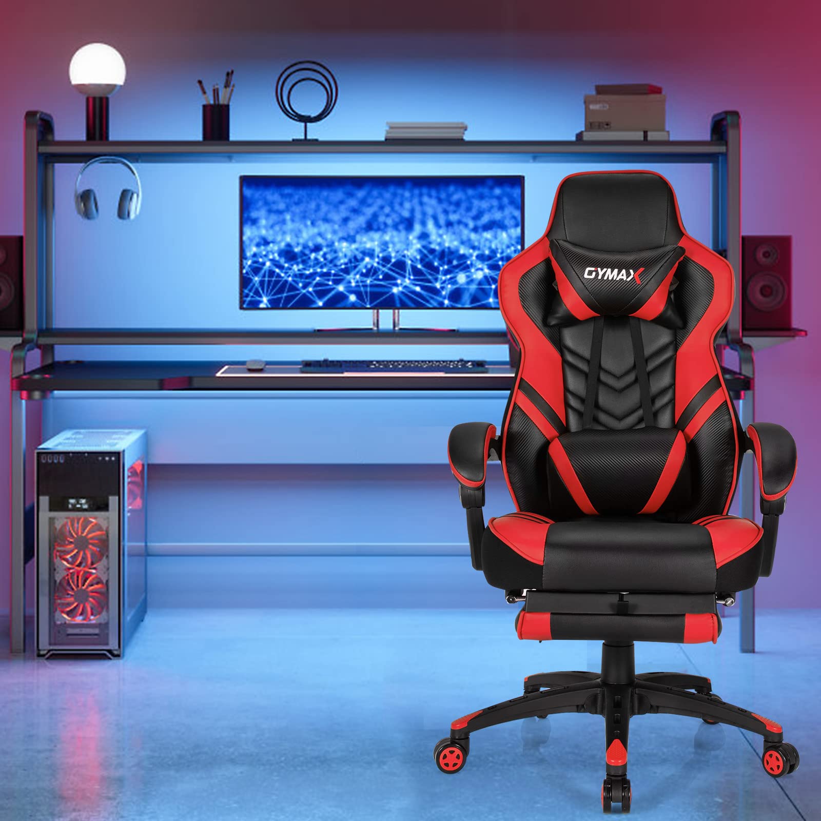 Red Gaming Chair Ergonomic Computer Chair for Adults Teens Reclining ...