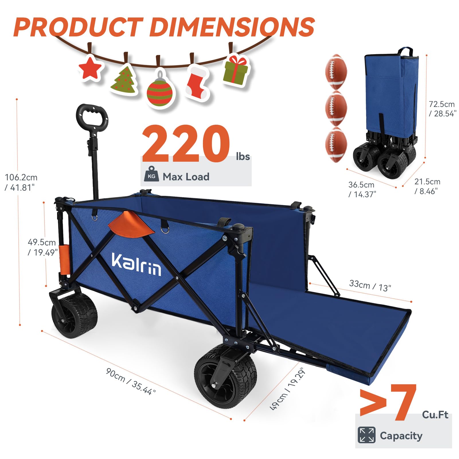 Kalrin Collapsible Folding Wagon, 220lbs Portable Large Capacity Beach ...