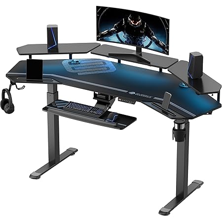EUREKA ERGONOMIC Höhenverstellbarer Schreibtisch 182×76cm Stehpult in Flügelform Gaming Tisch ...