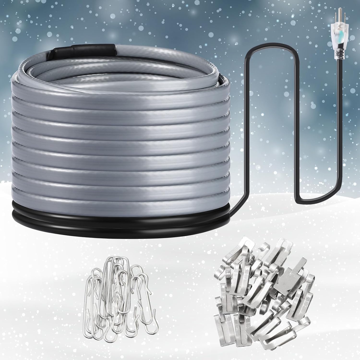 Copkim Heat Tape for Water Pipes & Roofs, 75 ft, 120V, 8W/ft, Silver ...