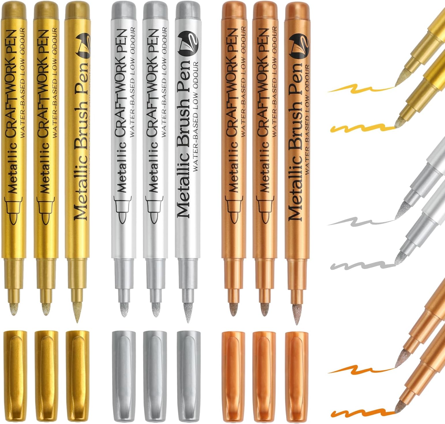 PEAKTOP 9PCS Metallic Marker Pens, Gold Silver Permanent Marker Pen ...