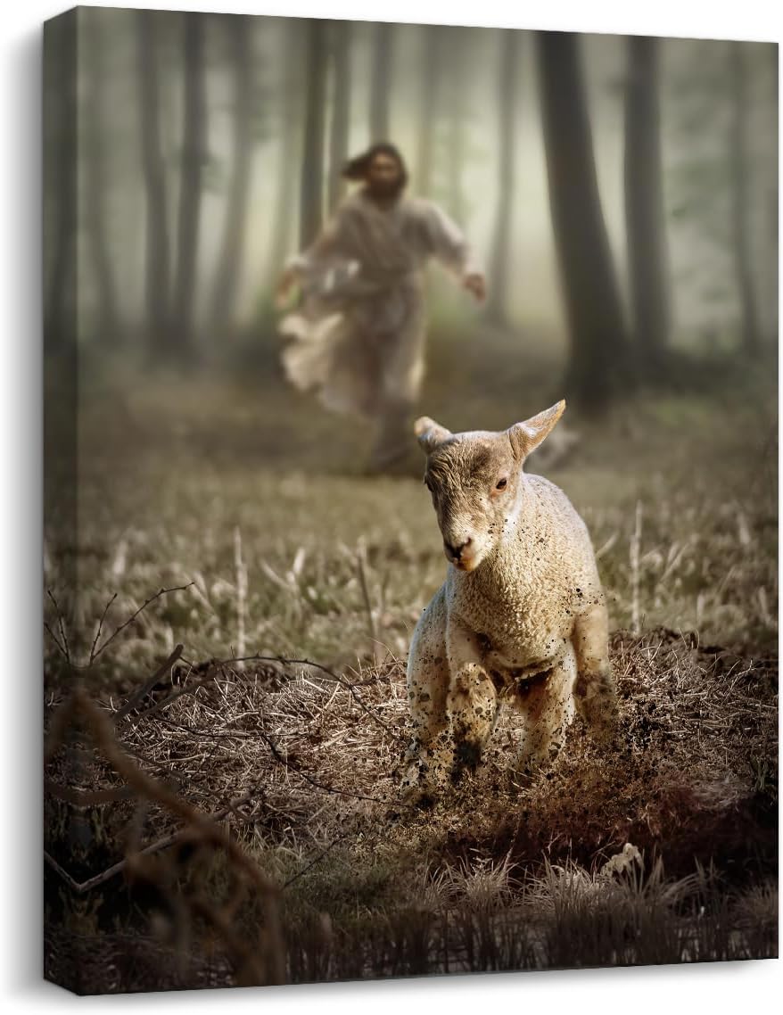 Amazon.com: Pinetree Art Christian Wall Decor Jesus and Lamb Canvas ...