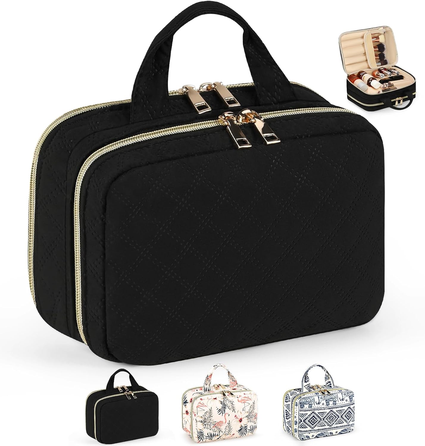 NEWHEY Large Capacity Makeup Bag with Brush Compartment