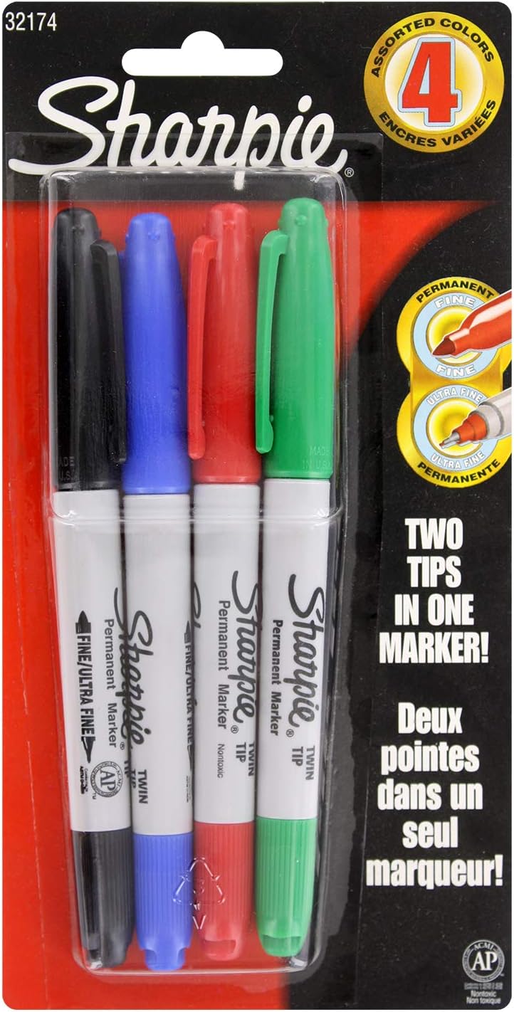 Amazon.com: Sharpie 32174-SH Twin Tip 4 Pack (Red,Blue,Green, and Black ...