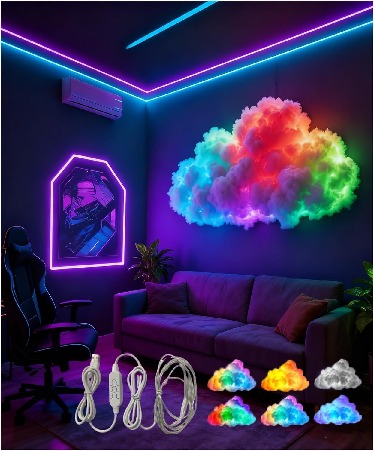 LED Cloud Light with Music Rhythm, 2025 New Cloud Lights for Ceiling ...