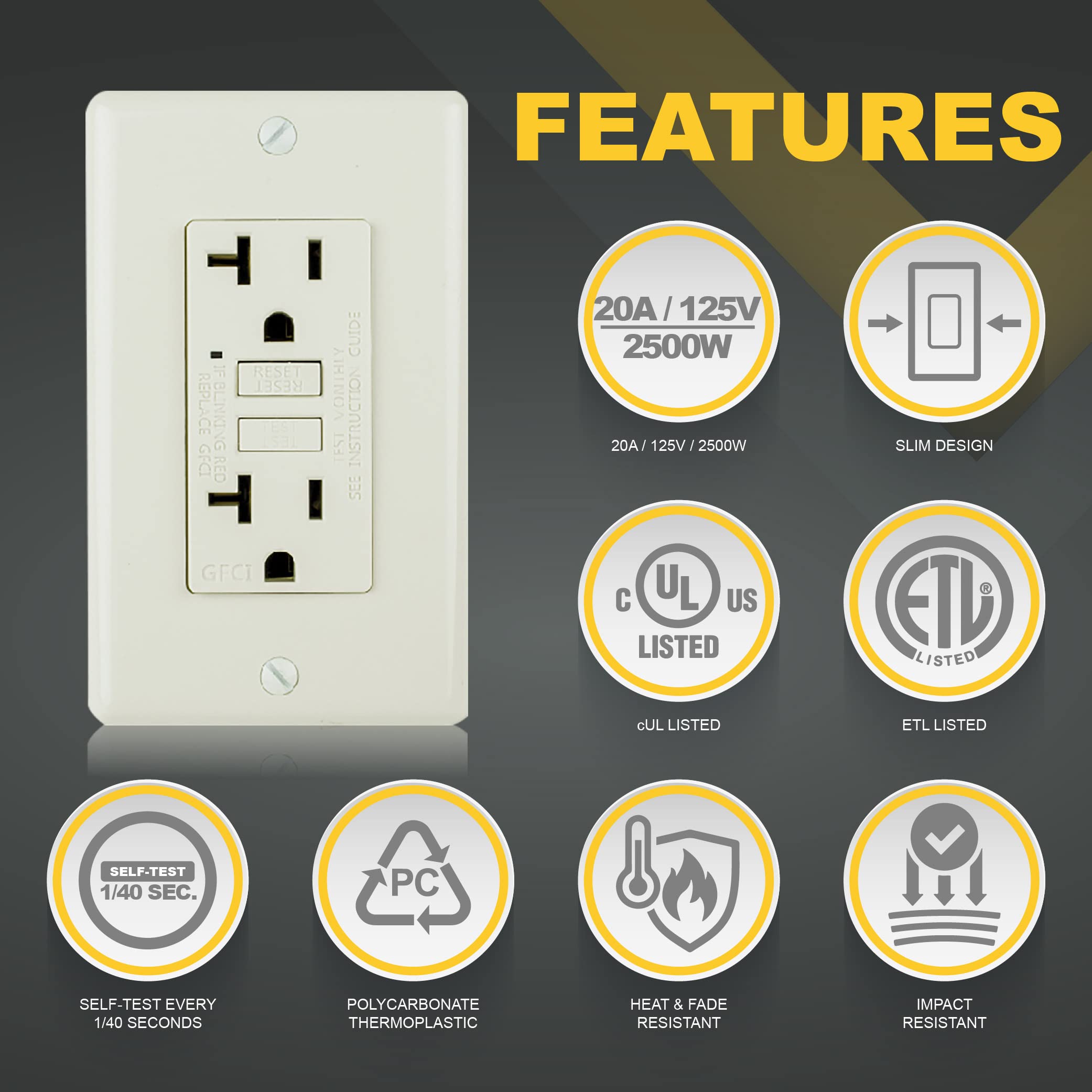 Snapklik.com : Faith 20A GFCI Outlet, ETL Listed, Non-Tamper-Resistant ...
