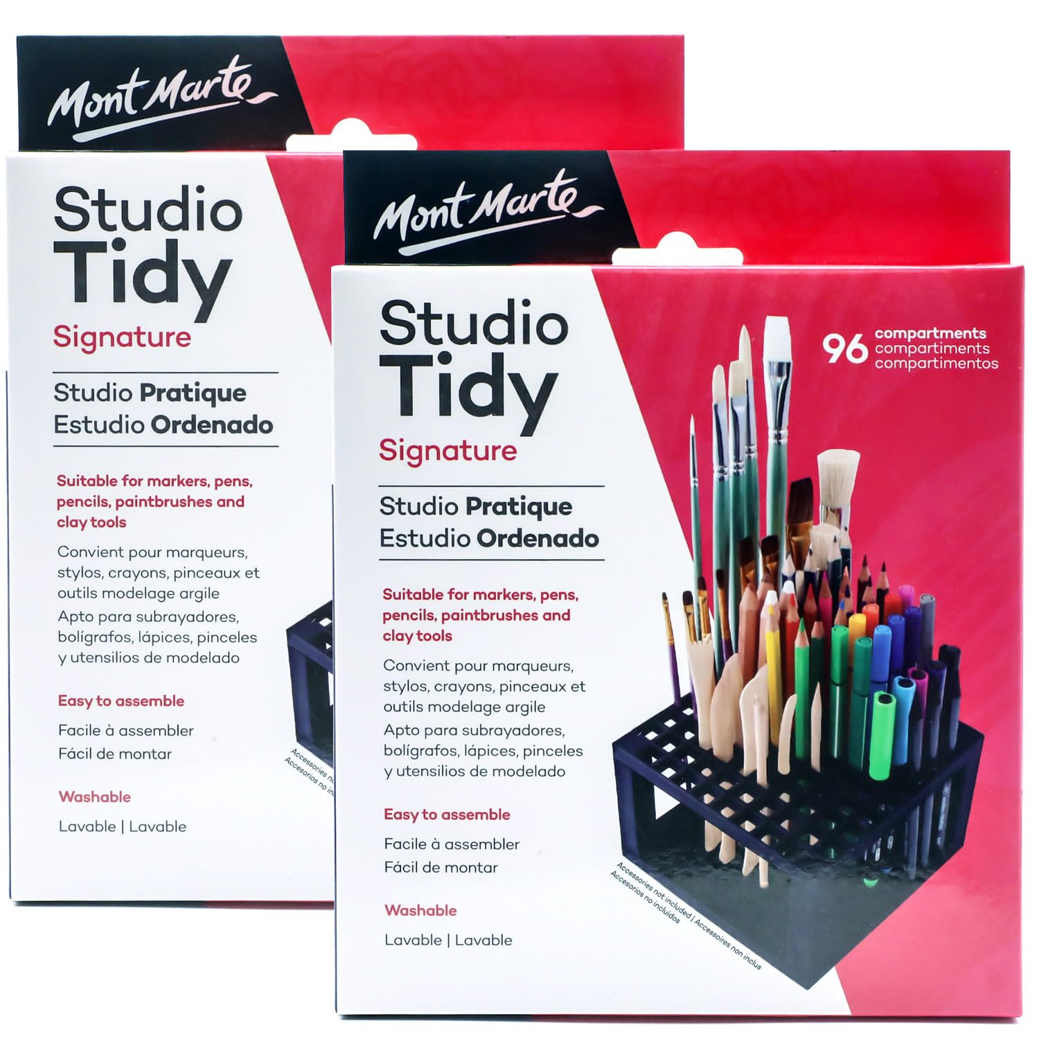 Amazon.com: Mont Marte Studio Tidy 2 Pack. 96 Hole Plastic Pencil & Brush Holder for Paint ...