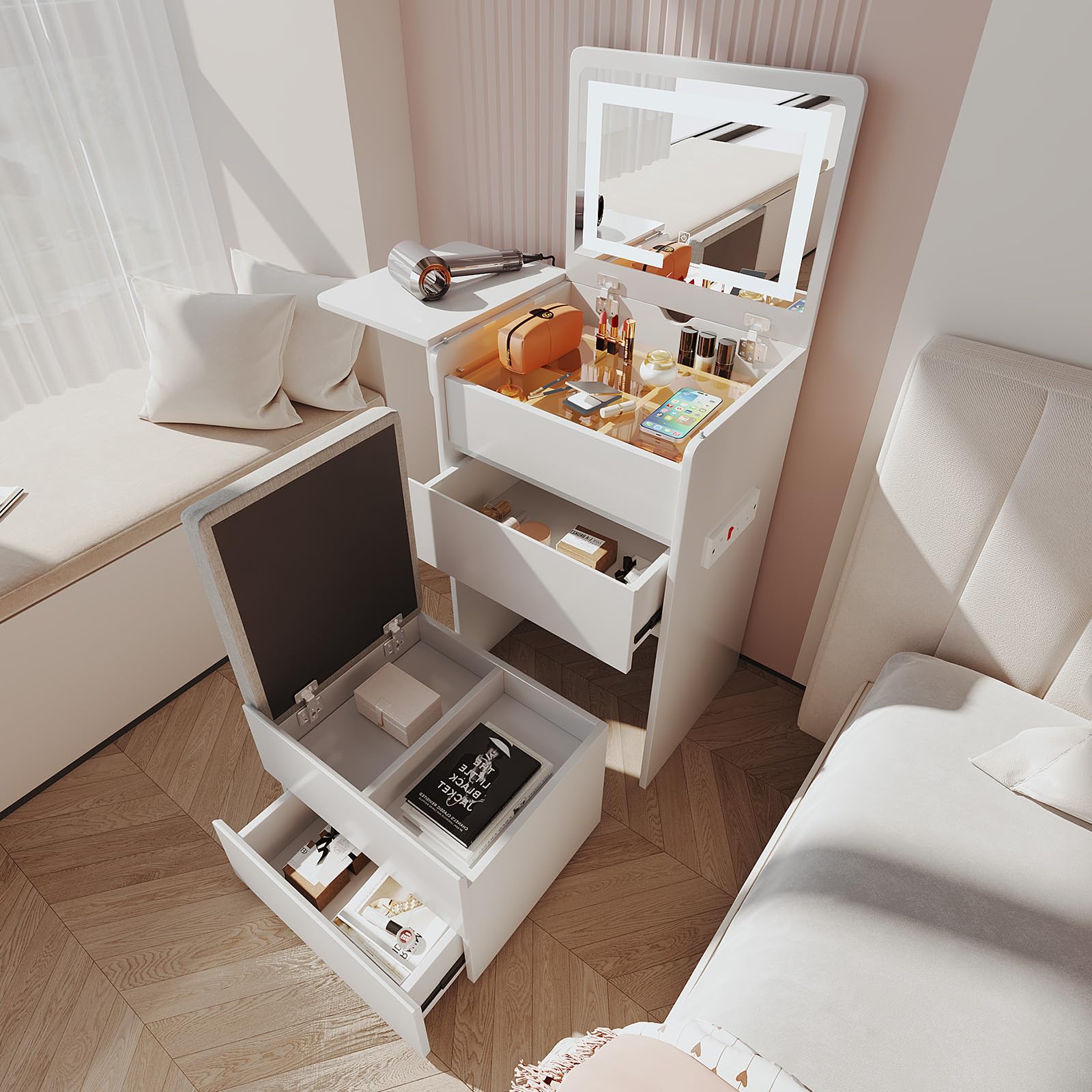 Amazon.com: Solarka Small Vanity Desk with Mirror and Lights, Compact ...