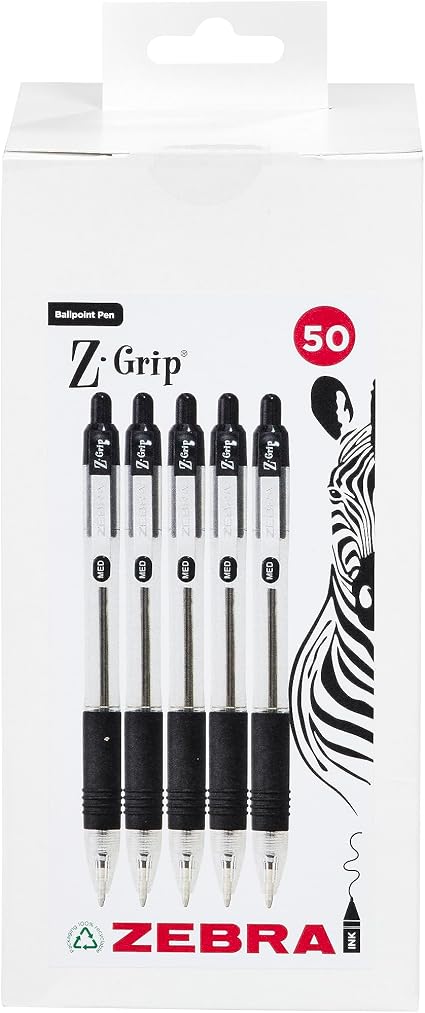 ZEBRA Z GRIP Black Ballpoint Pens, Retractable with smooth ink ...