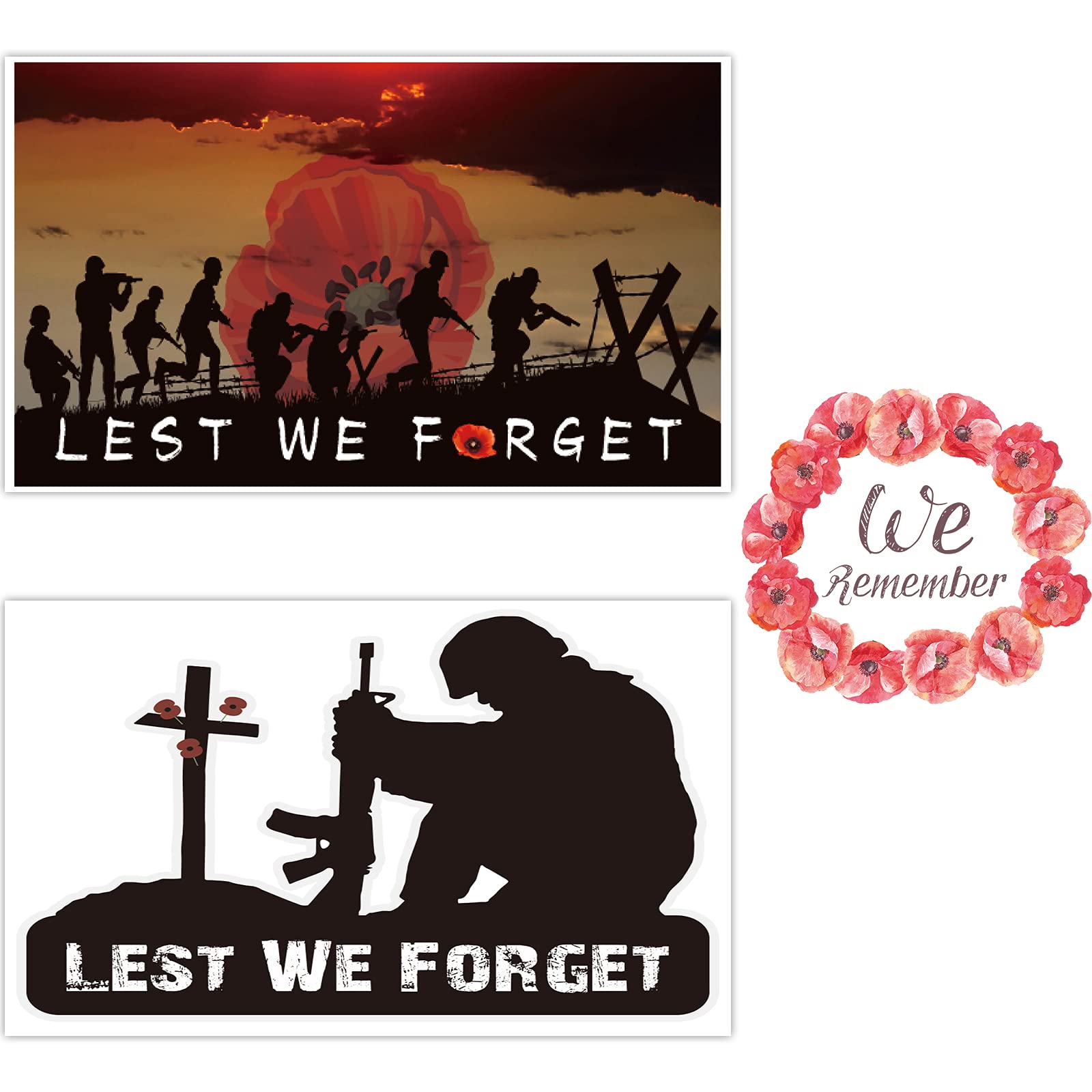 Buy 3 Pieces Lest We Forget Stickers Remembrance Day War Heroes Wall ...