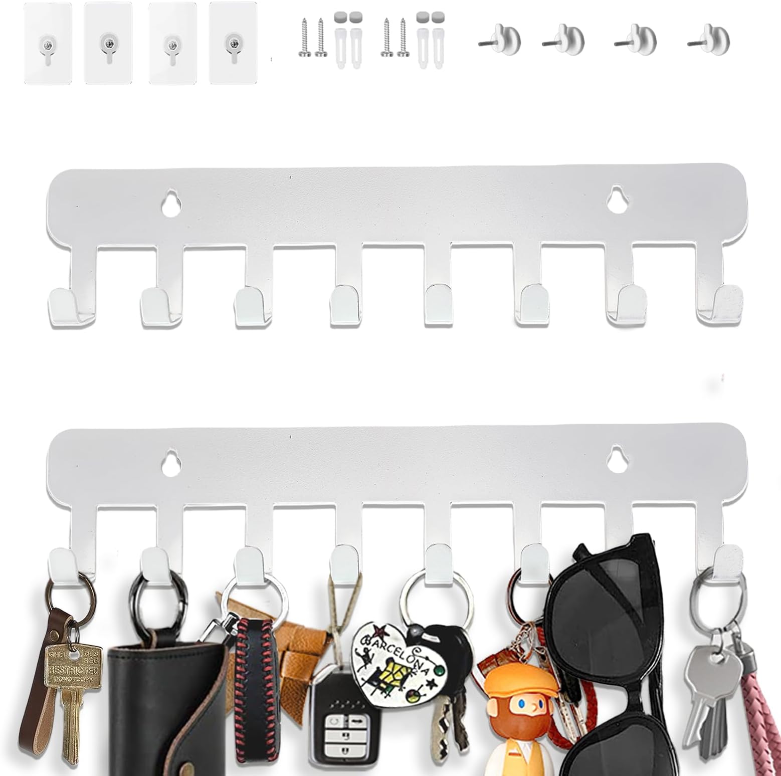 Echehi 2pcs Key Hooks Self Adhesive, Key Holder for Wall with 8 Hooks ...