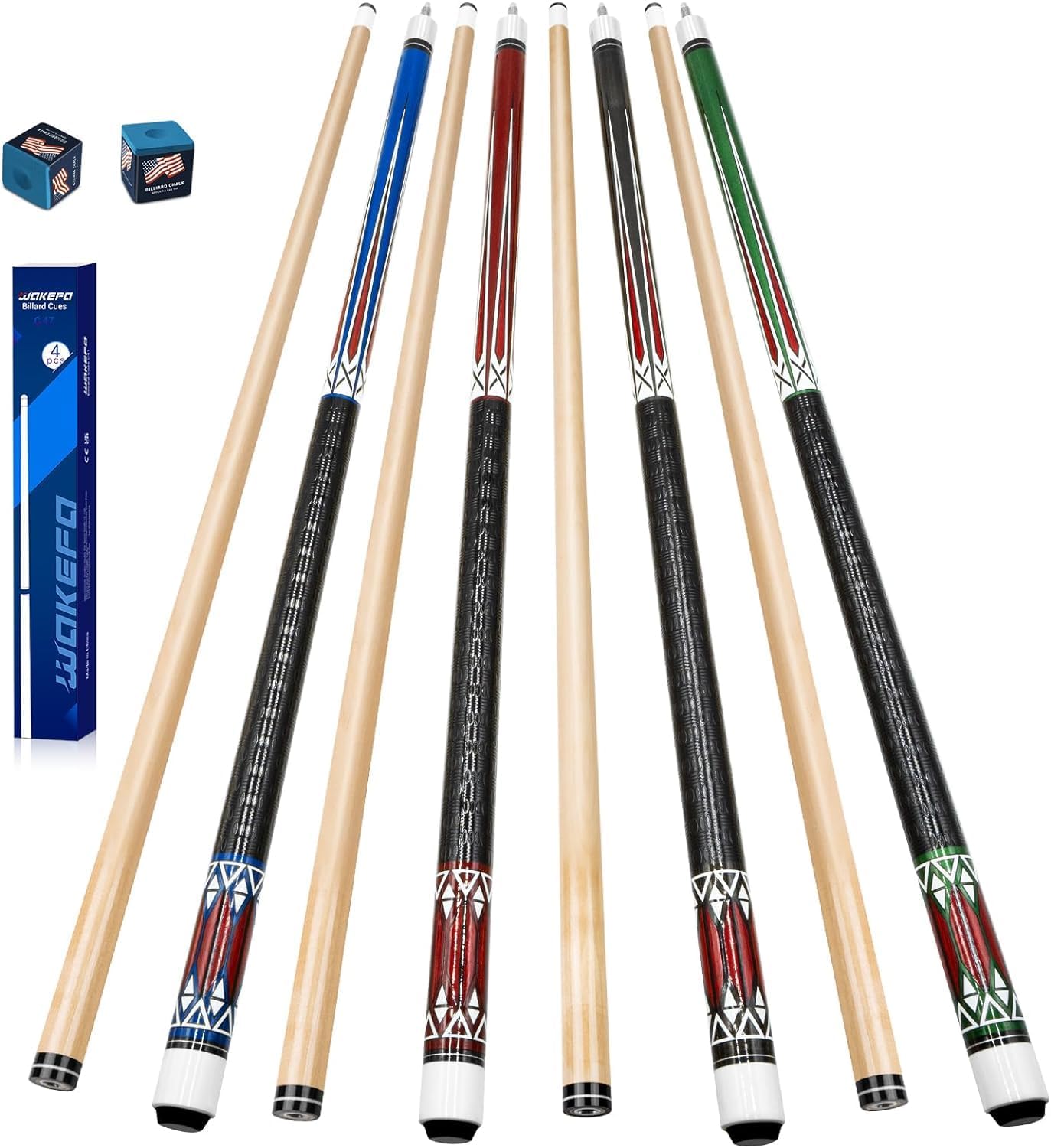 Amazon.com : Wakefa Billiard Pool Cue Stick: 58 inch Pool Sticks Set of 4, 13mm Tip Pool Cues ...