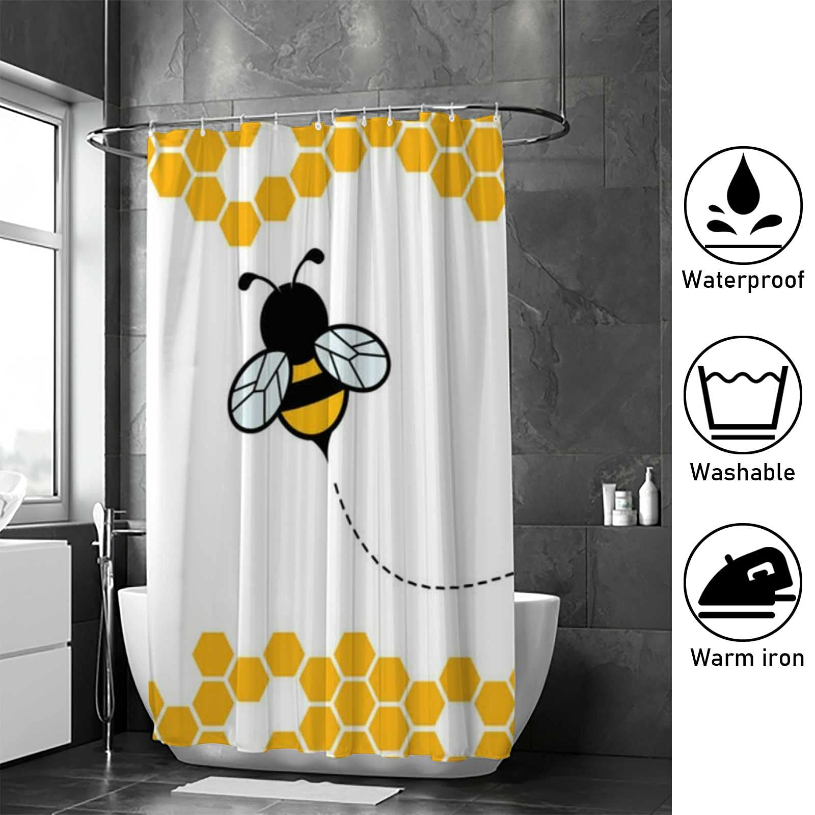 Bee Rustic Wood Shower Curtain Prime Leader Bees No Hook Shower Curtain ...