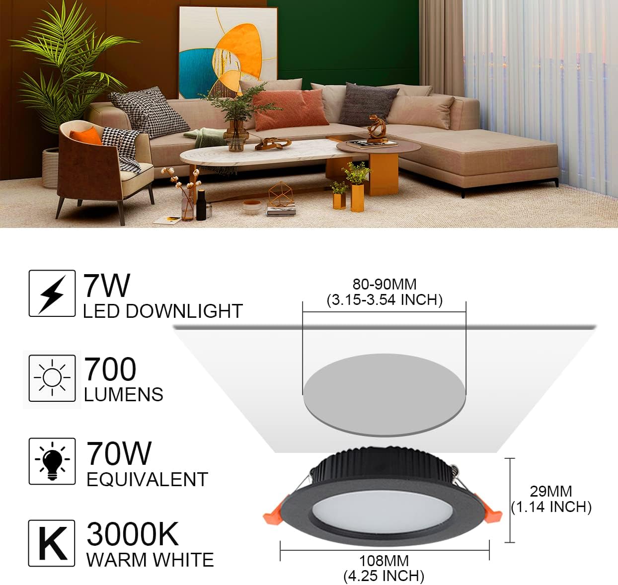 BAGZY Set of 5 LED recessed spotlights Ultra Flat Ceiling Spots, 7W ...