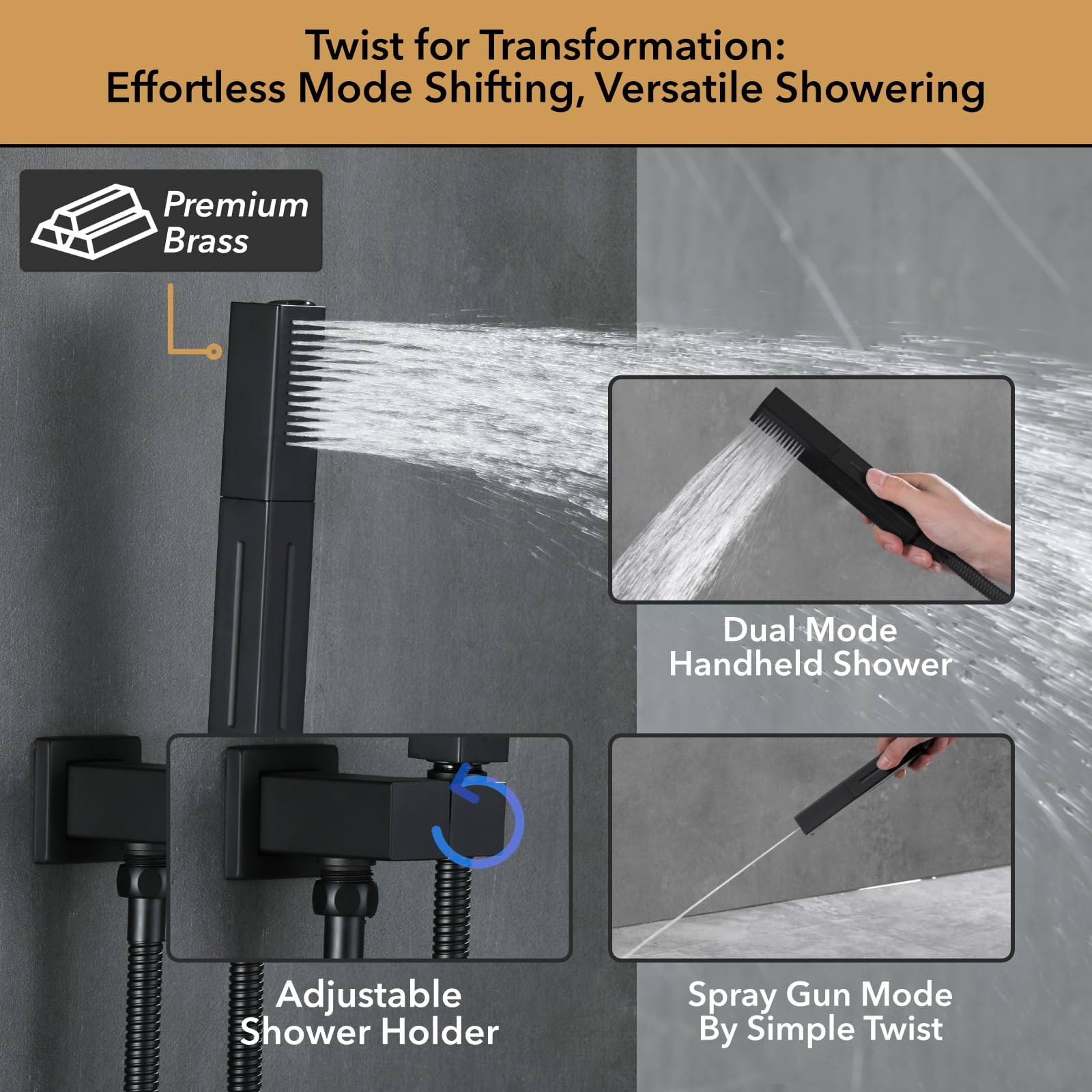 Snapklik.com : VANFOXLE Temperature Shower System Matte Black Shower Faucet Set, Push Button ...