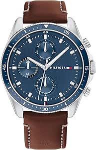 Tommy Hilfiger Men's Blue Dial Brown Leather Watch - 1791837: Buy ...