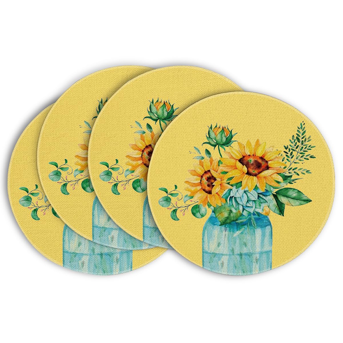 Amazon.com: Artoid Mode Yellow Sunflower Vase Summer Round Placemats ...