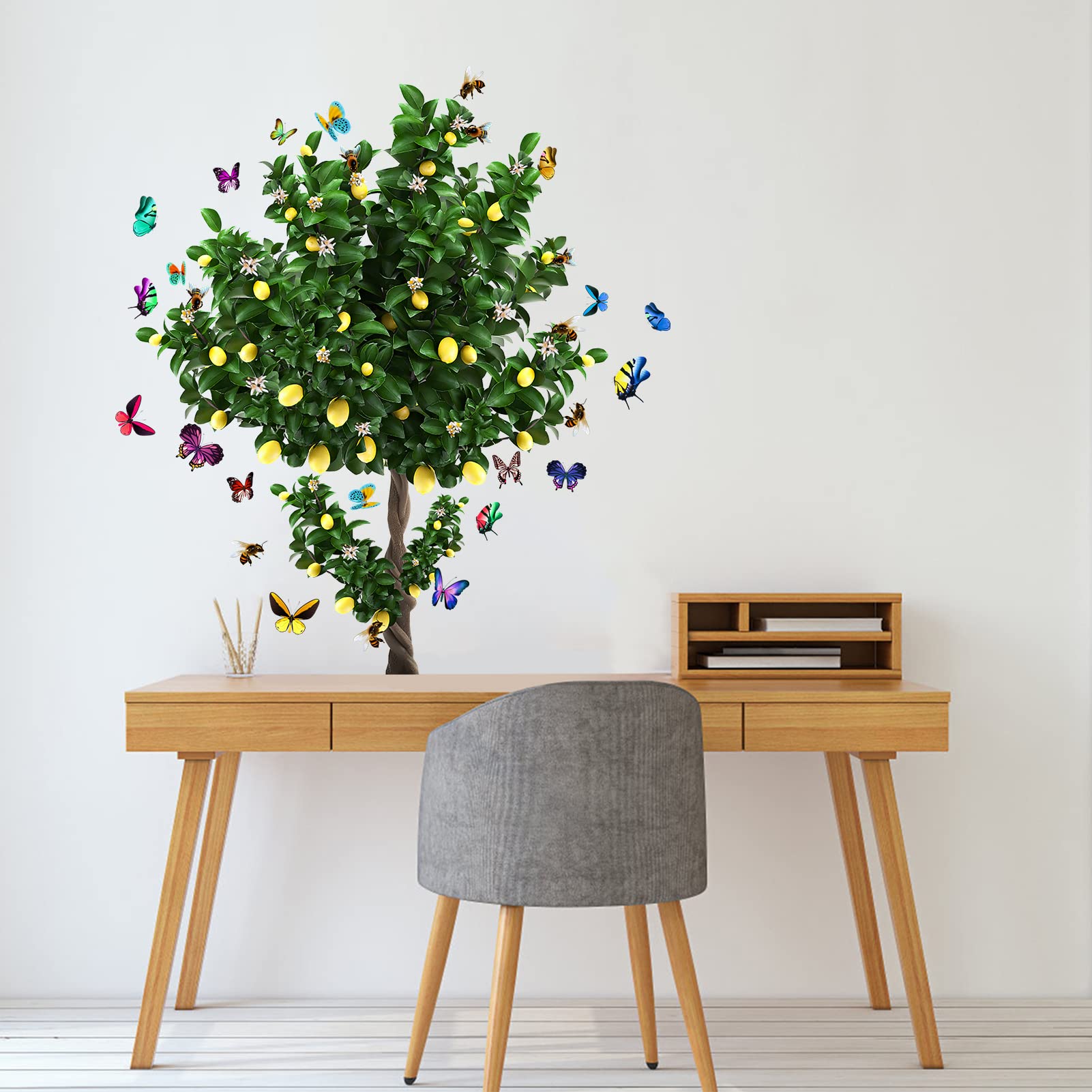 AnFigure Lemon Tree Wall Decals Green Leaves Butterfly Nature Plant ...