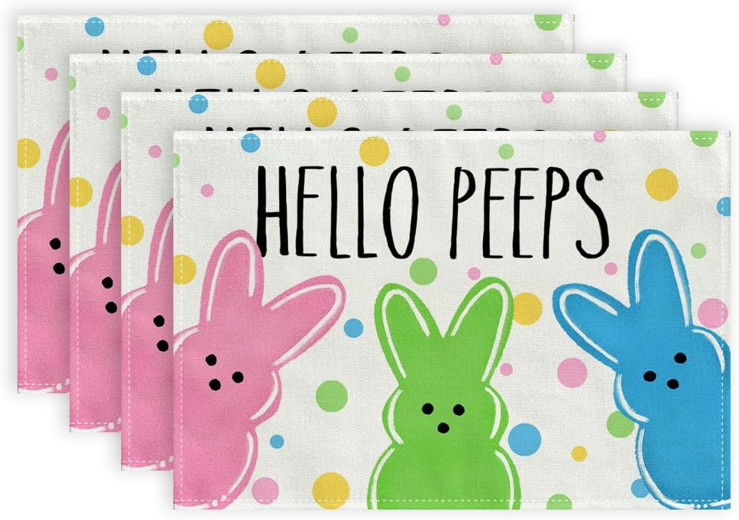 Amazon.com: ARKENY Easter Placemats 12x18 Inches Set of 4, Bunny Rabbit ...