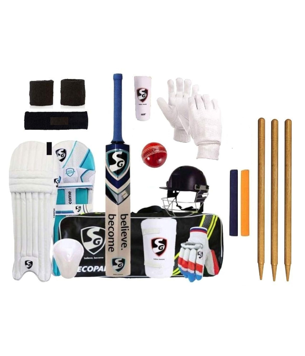Buy SG Full Cricket Kit Combo with Spoflyâ€ž¢ Brand Stumps (Full Size ...