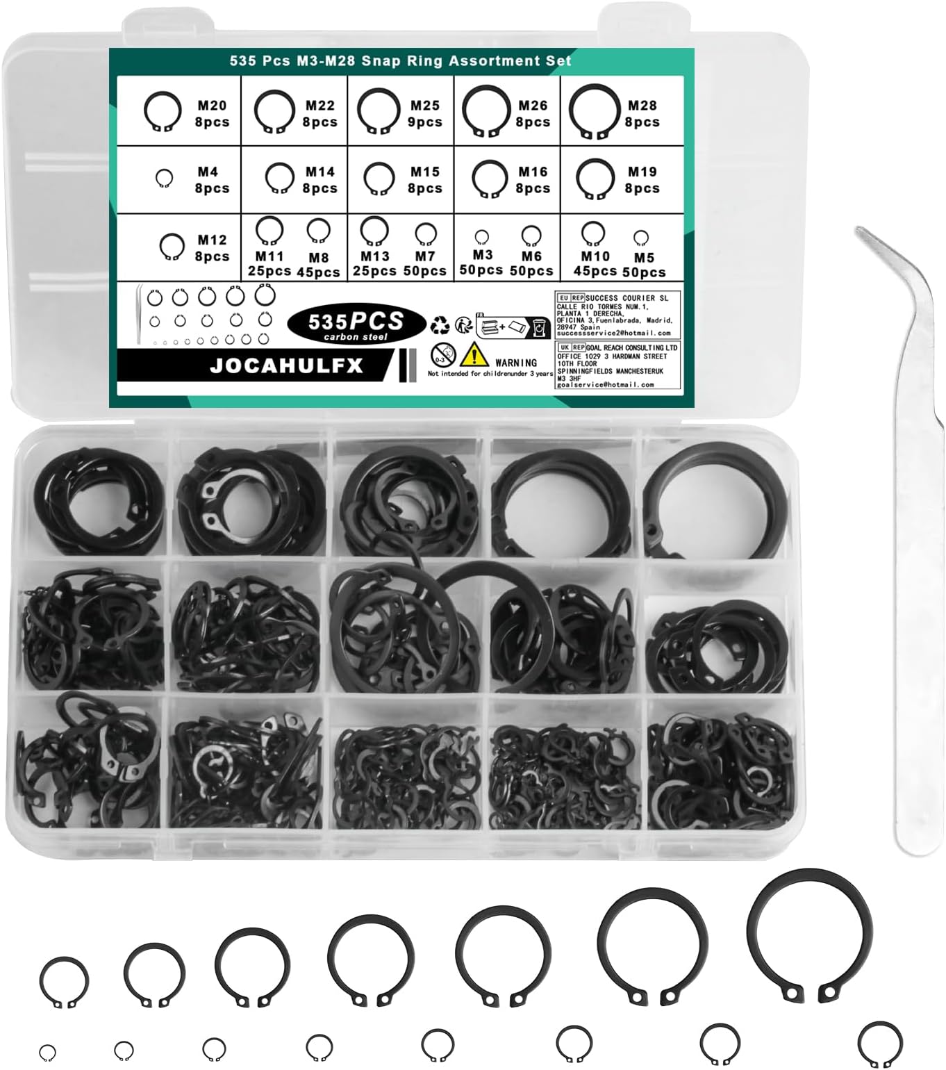 250 PCS 304 Stainless Steel C-Clip Retaining Clip Rings, External ...