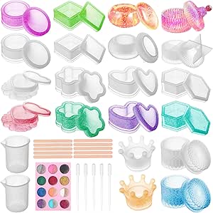 Amazon.com: Reallnaive 46 Pcs Resin Jar Molds with Lids Silicone Storage Box Mould Epoxy Molds ...