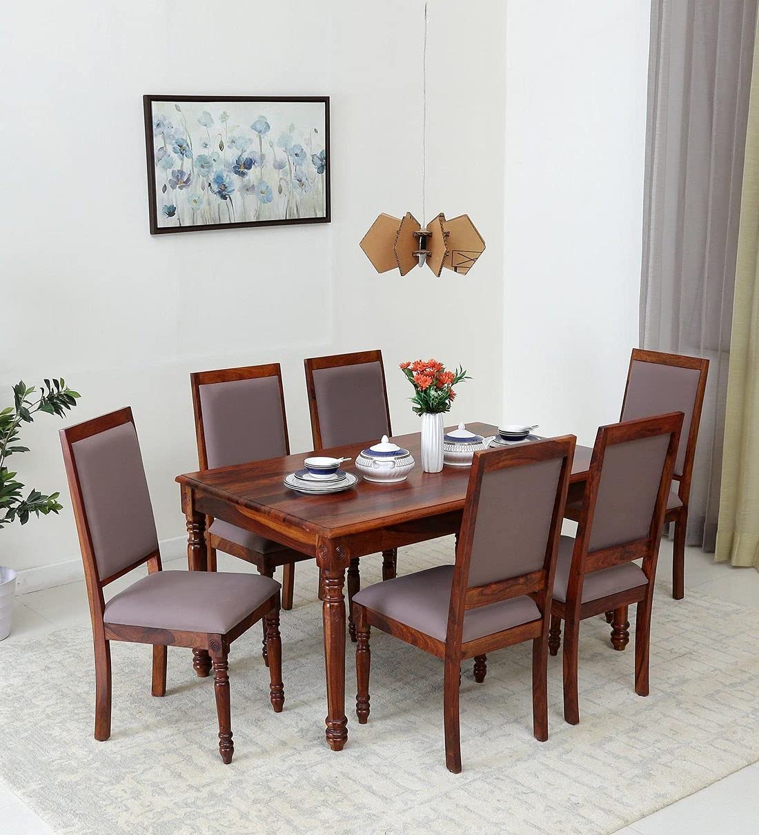 ESSENCE DECOR Wooden Dining Table 6 Seater | Solid Wood Dining Table ...