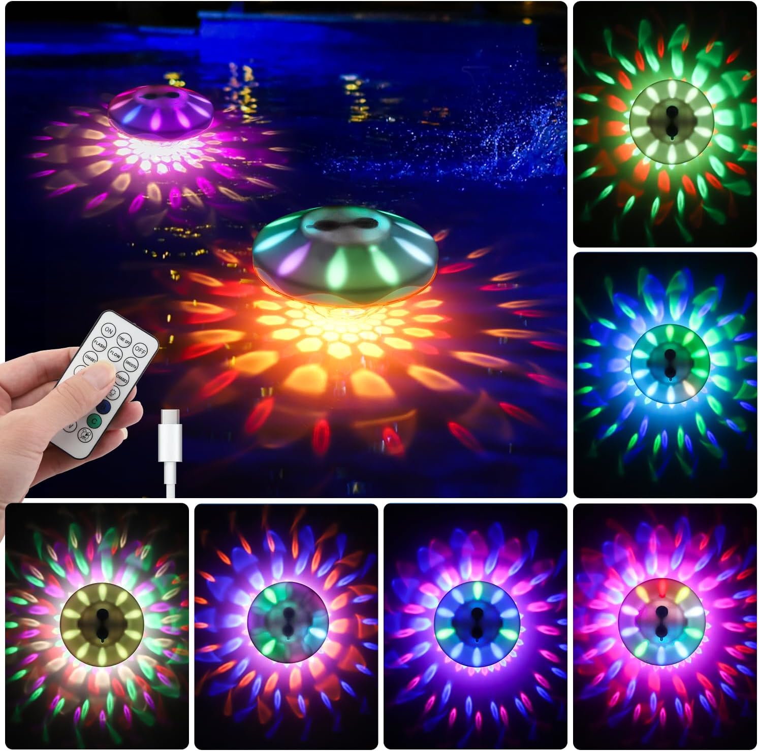 Amazon.com: QOLNBY Floating Pool Lights, Pool Lights with 6 Dynamic ...
