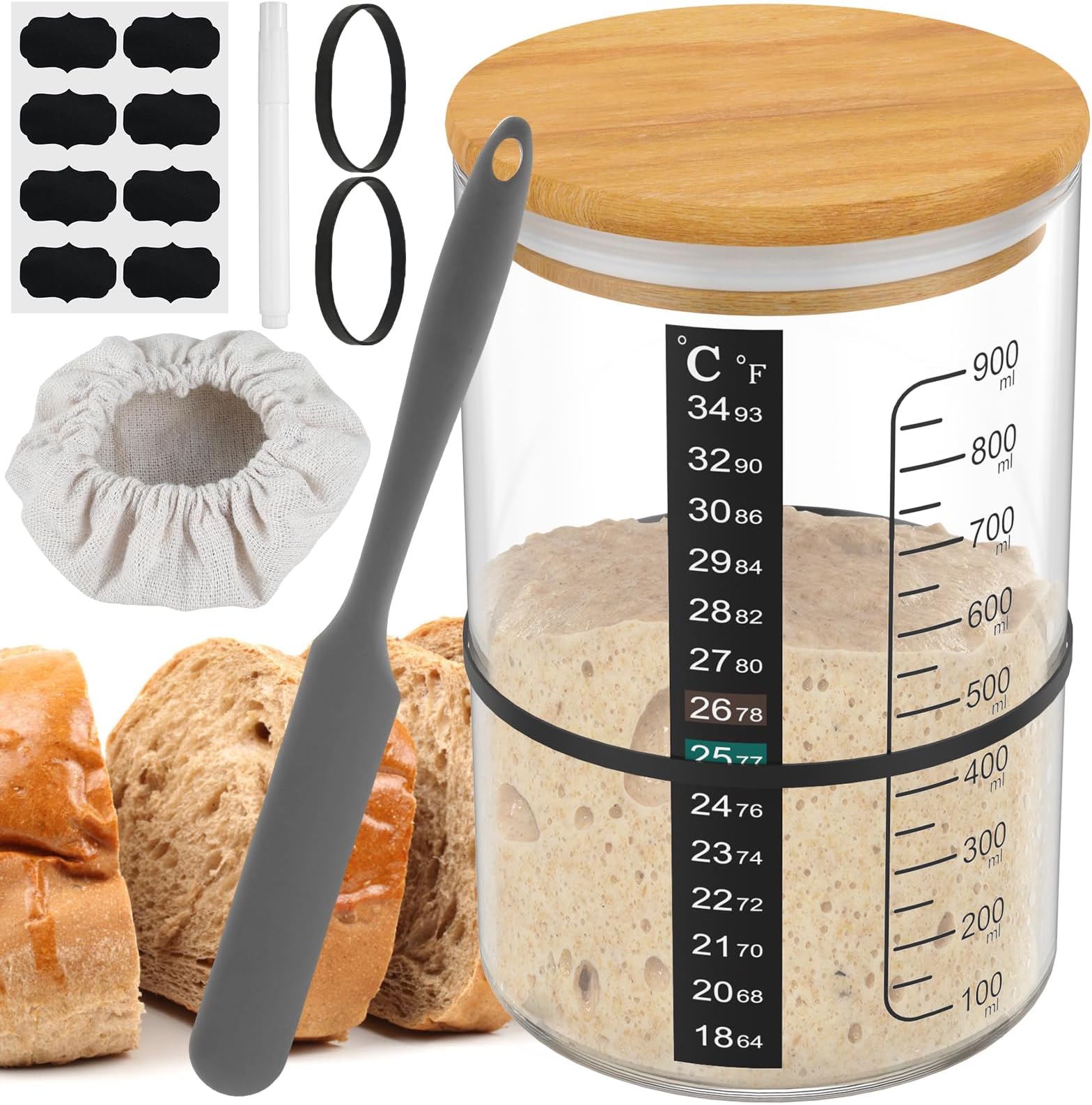 Amazon.de: Sauerteig Starter Set 9Pcs mit Glas Holzabdeckung ...