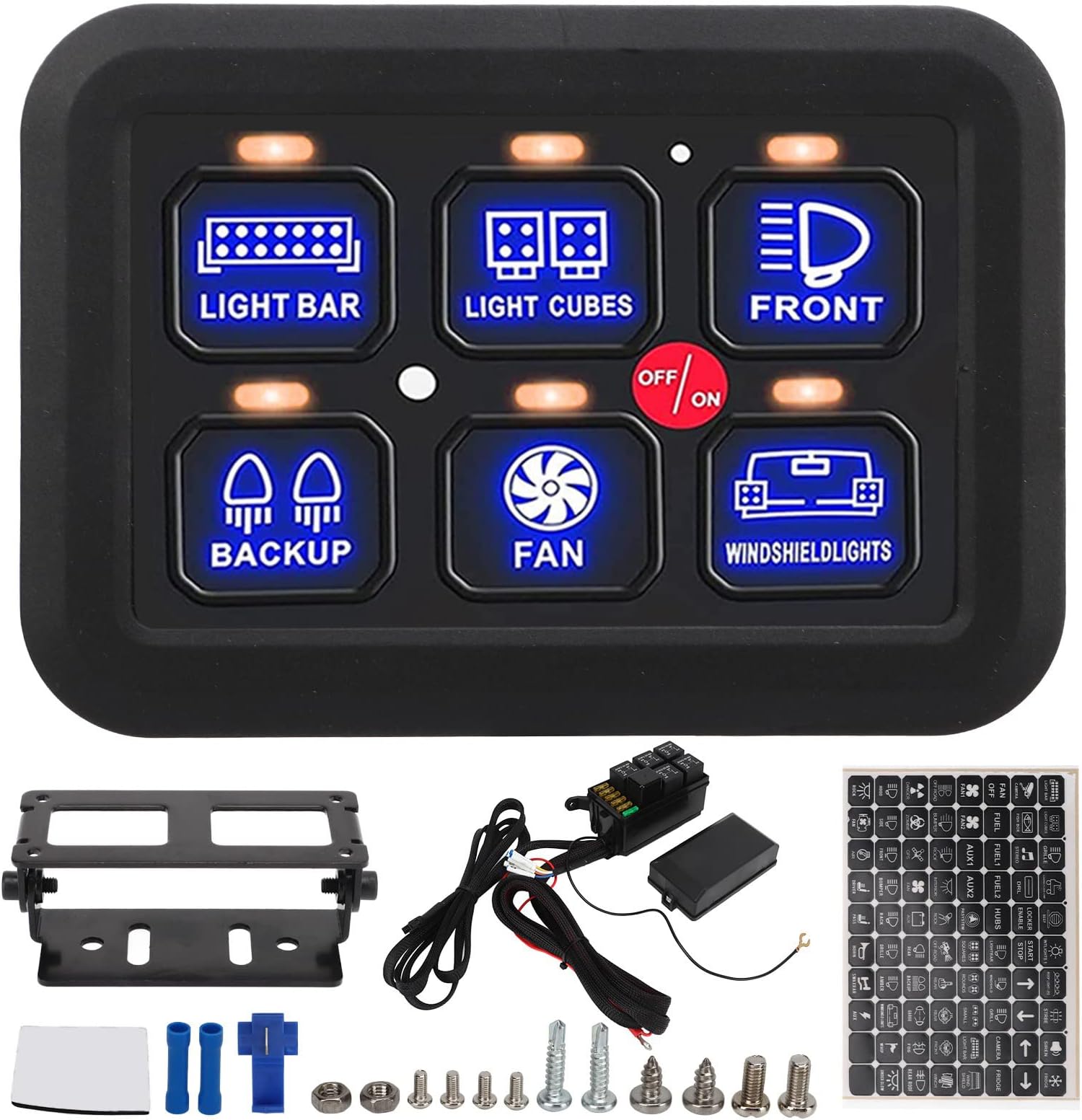 6 Gang Switch Panel, Automotive Auto Dimmable LED Touch Control with ...