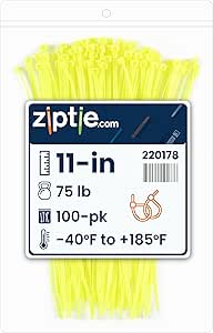 Amazon.com: ZipTie.com 11-Inch Fluorescent Yellow Nylon Multi-Purpose Zip Ties - 75-lb Tensile ...