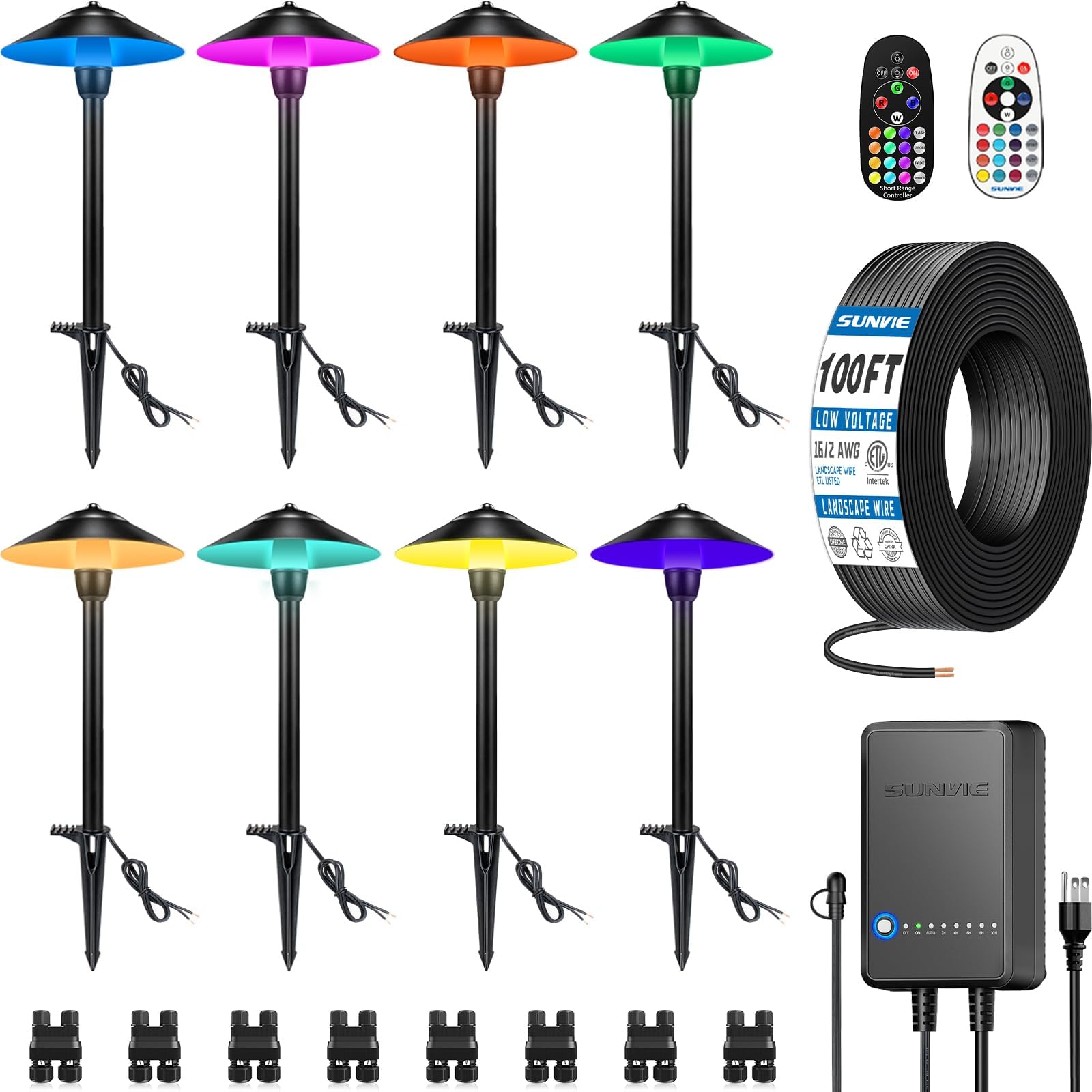 SUNVIE All-in-One RGBW Landscape Lighting Kit, 8 Pack Color Changing ...