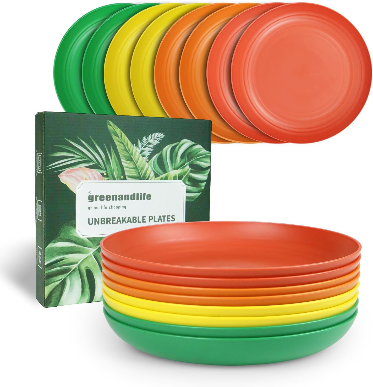 greenandlife 8 Pcs Dinner Plates, 10 Inch Plastic Reusable Plates ...