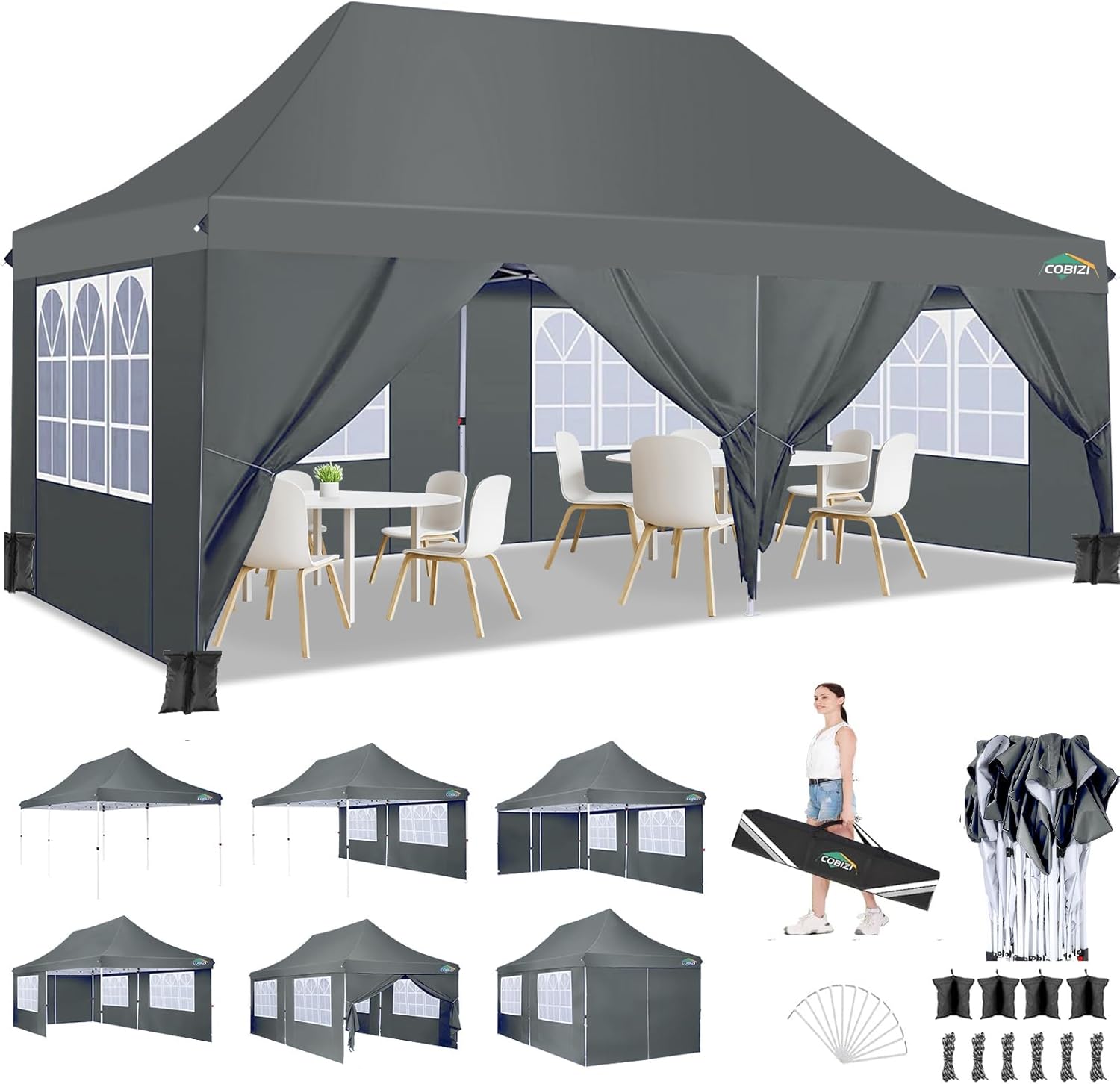 Amazon.com : COBIZI 10x20 Pop Up Canopy with 6 Sidewalls, Waterproof ...