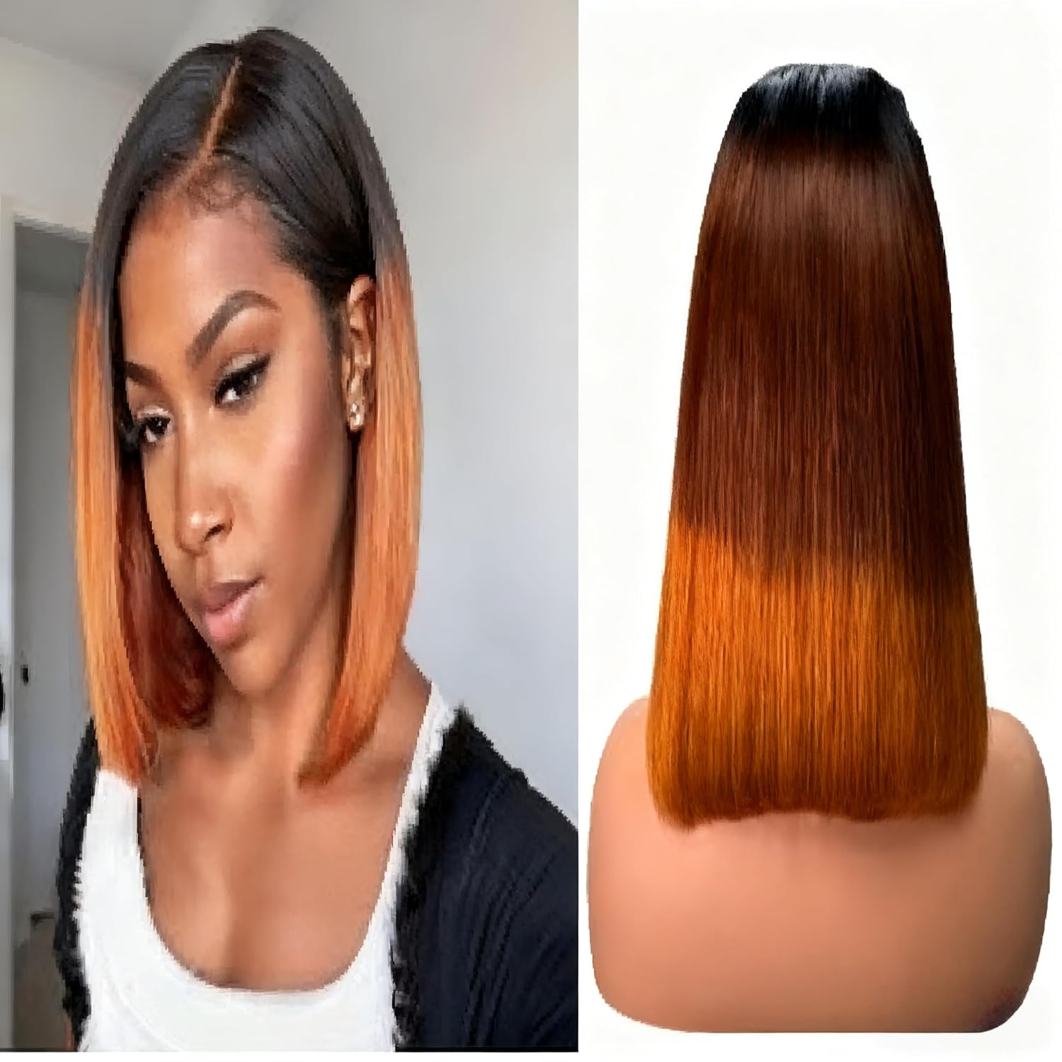 Amazon.com : Bob Wig Human Hair 13x4 HD Lace Frontal Short Straight ...