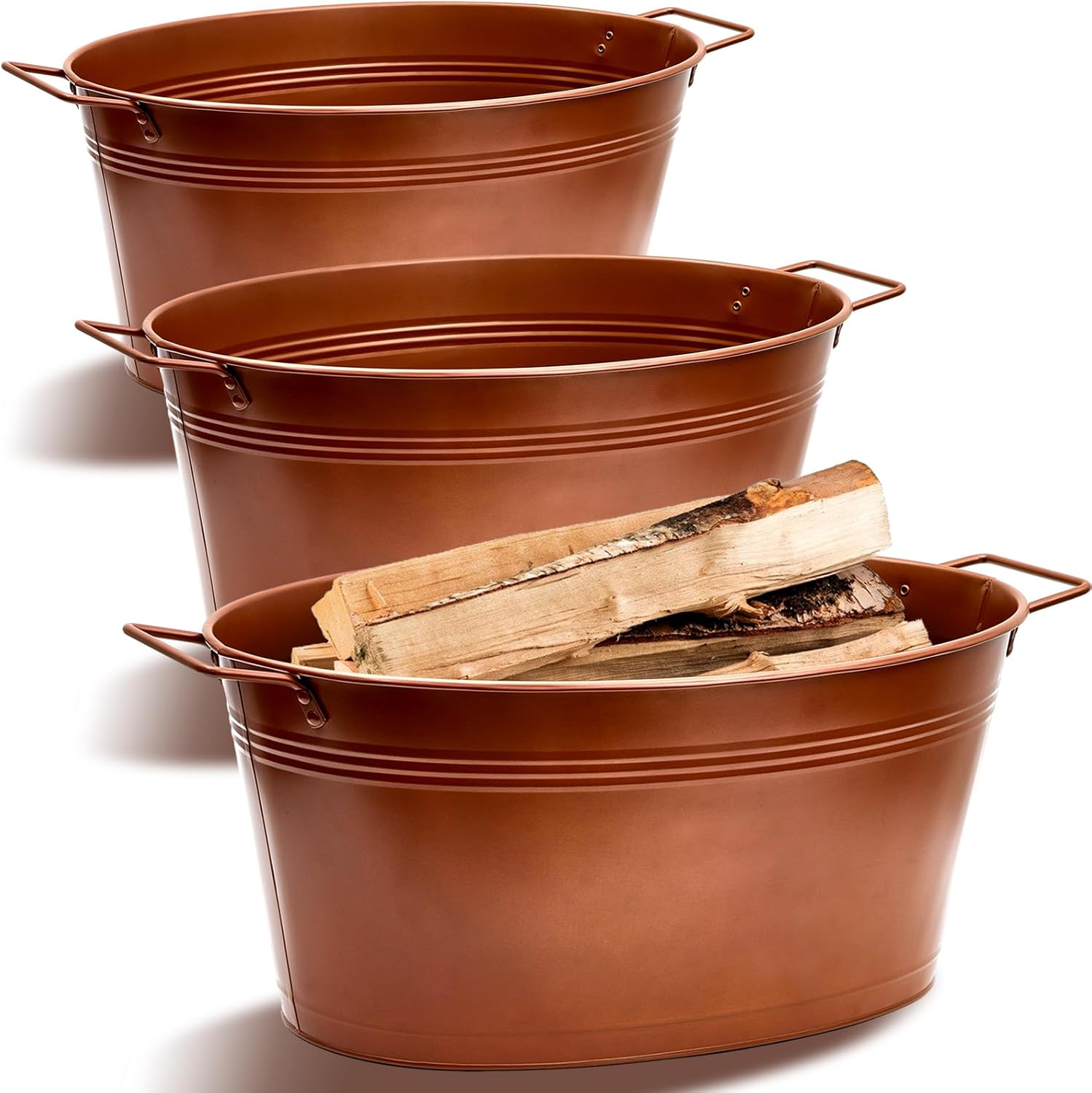 Amazon.com: Gisafai 3 Pcs Copper Oval Tub Firewood Tub Large Kindling ...