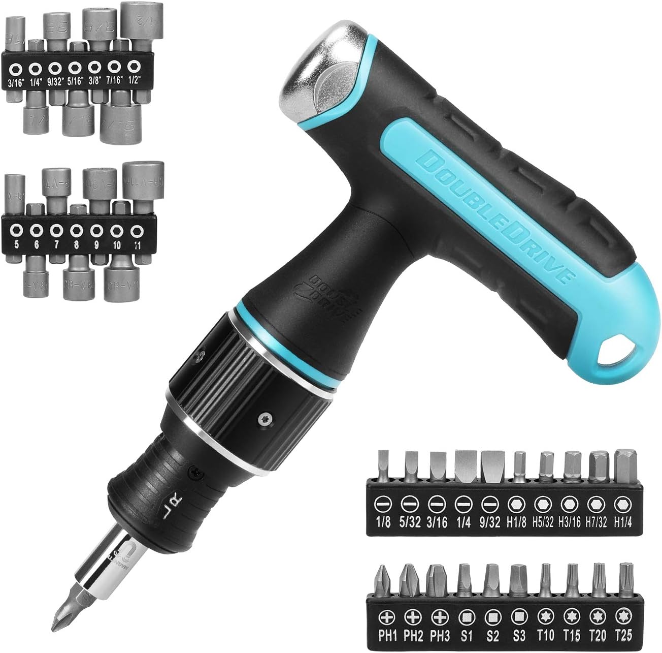 DOUBLEDRIVE 32 Pc 2X Speed Dual Ratcheting Screw Driver with Multi Bits ...