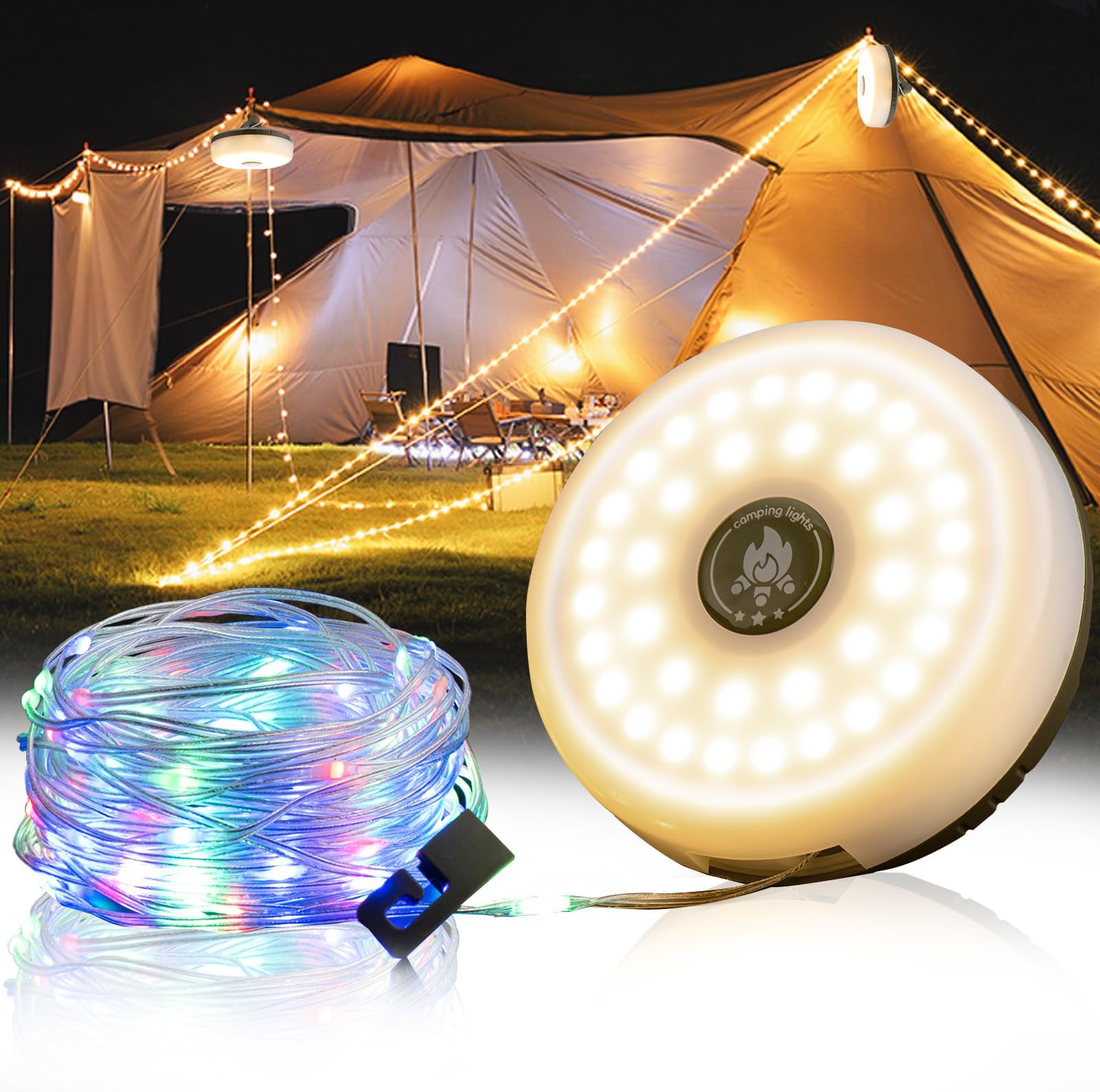 Wowza Powah 4 in 1 Camping String Lights 32.8FT Outdoor Quick Storage ...