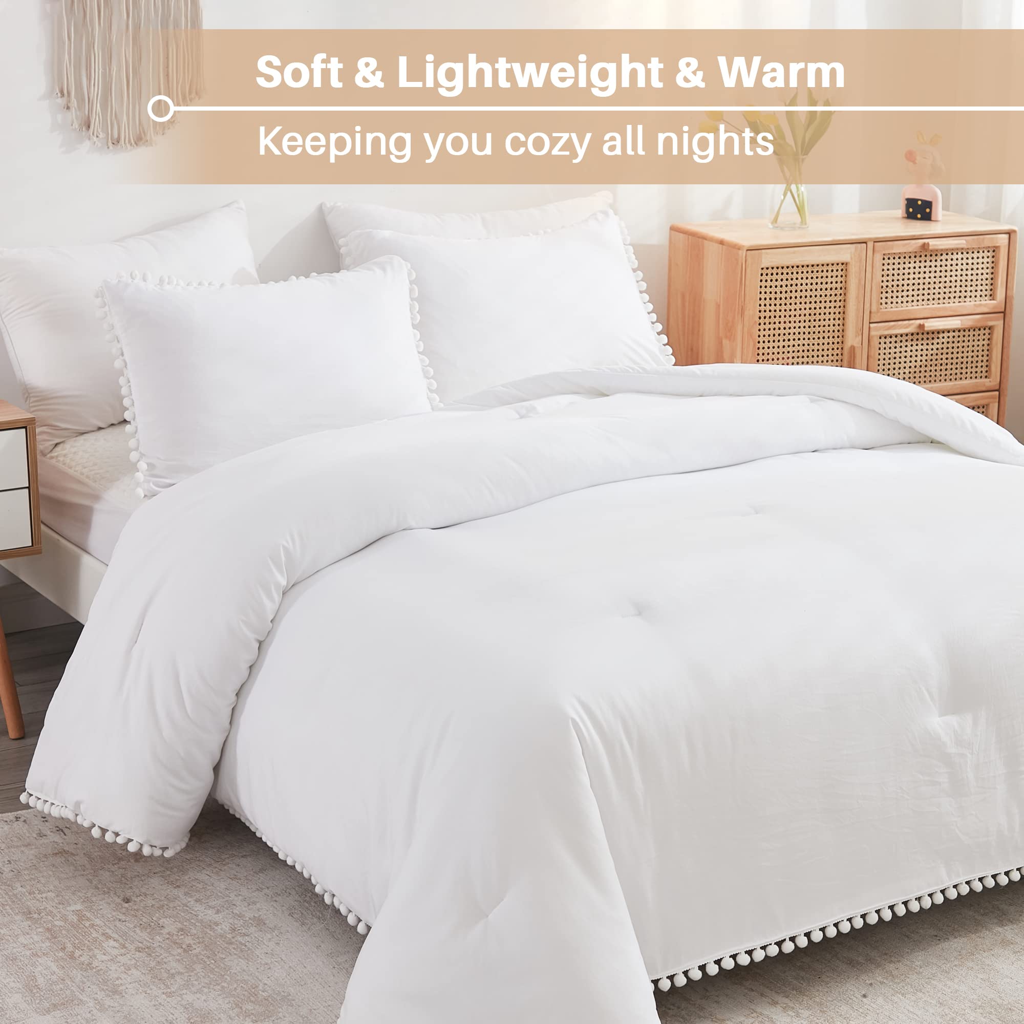 Andency White Comforter Full Size (79x90 inch), 3 Pieces (1 Pom Pom ...