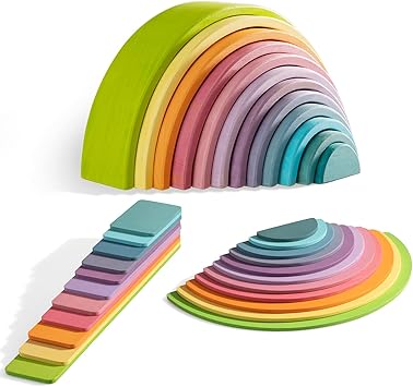 Amazon.com: MERRYHEART Wooden Rainbow Stacker Set - Rainbow Stacking ...