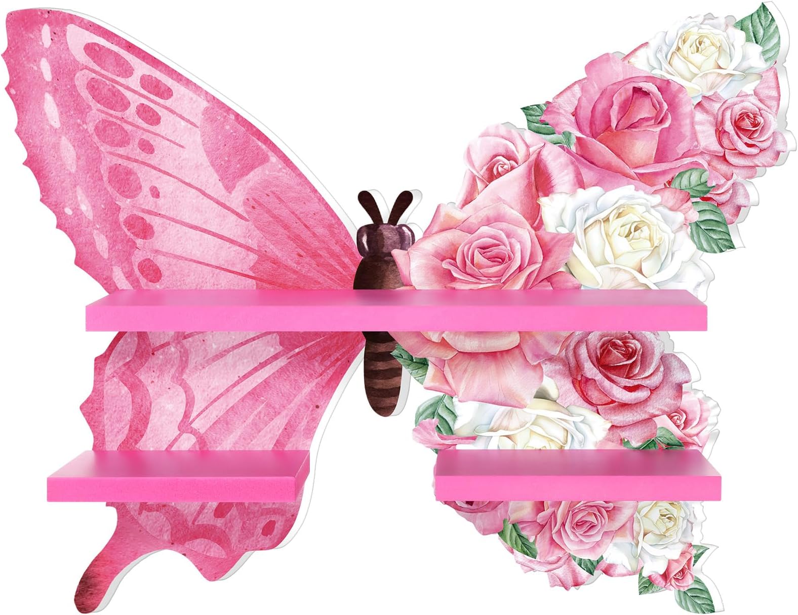 Amazon.com: Bencailor Pink Butterfly Wall Shelf Decor Wooden Floating ...